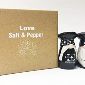 KARALIN Ceramic Salt & Pepper Shaker Sets Tabletop Accessories Cute Gnomes Chef Design Family Gifts with Gift Box ready (Black & White)