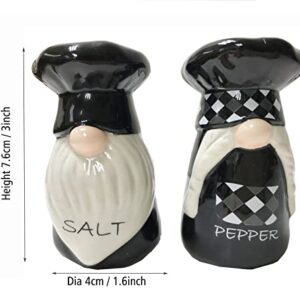 KARALIN Ceramic Salt & Pepper Shaker Sets Tabletop Accessories Cute Gnomes Chef Design Family Gifts with Gift Box ready (Black & White)