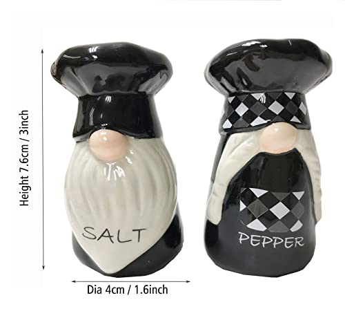 KARALIN Ceramic Salt & Pepper Shaker Sets Tabletop Accessories Cute Gnomes Chef Design Family Gifts with Gift Box ready (Black & White)