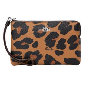 corner zip wristlet with leopard print