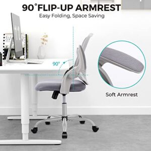 Office Chair, Ergonomic Computer Chair Mesh Home Office Desk Chairs with Flip-up Armrests, Rolling Swivel Chair with Lumbar Support Height Adjustable, Grey