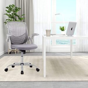 Office Chair, Ergonomic Computer Chair Mesh Home Office Desk Chairs with Flip-up Armrests, Rolling Swivel Chair with Lumbar Support Height Adjustable, Grey