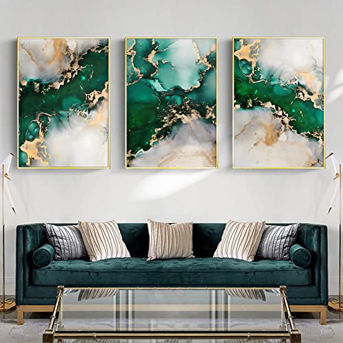 Green Gold Marble Canvas Wall Art Green Abstract Painting with Gold Foil Art Print Marble Bedroom Artwork White and Gold Abstract Wall Picture Modern Green Marble Poster Art Print 16x24inchx3 No Frame