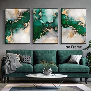 Green Gold Marble Canvas Wall Art Green Abstract Painting with Gold Foil Art Print Marble Bedroom Artwork White and Gold Abstract Wall Picture Modern Green Marble Poster Art Print 16x24inchx3 No Frame