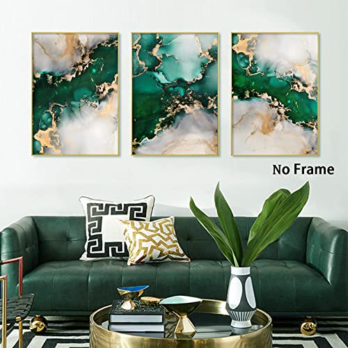 Green Gold Marble Canvas Wall Art Green Abstract Painting with Gold Foil Art Print Marble Bedroom Artwork White and Gold Abstract Wall Picture Modern Green Marble Poster Art Print 16x24inchx3 No Frame