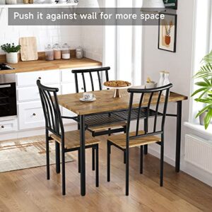 Amyove Kitchen Table and Chairs for 4, 5 Piece Dining Table Set with Storage Rack, Rustic Dining Room Table Set Metal and Wood Rectangular Dining Table for Breakfast Nook, Kitchen, Rustic Brown