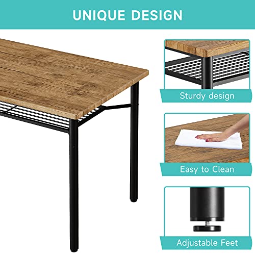 Amyove Kitchen Table and Chairs for 4, 5 Piece Dining Table Set with Storage Rack, Rustic Dining Room Table Set Metal and Wood Rectangular Dining Table for Breakfast Nook, Kitchen, Rustic Brown