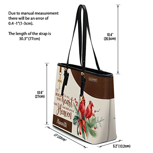 Jesuspirit Memorial Large Tote Bag With Gold-Tone Hardware - Cardinal & Cross - Customized Leather Bag With Zipper And Pockets - Worship Gift For Christian Grandma, Mom - I‘ll Hold You In My Heart