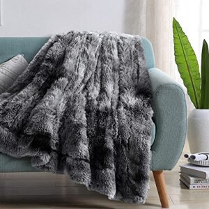 easeland soft faux fur and sherpa shaggy throw blanket,reversible warm thick fleece fuzzy shag throws, luxury furry plush fluffy decorative cozy blankets for couch sofa bed chair, tie dye grey,travel