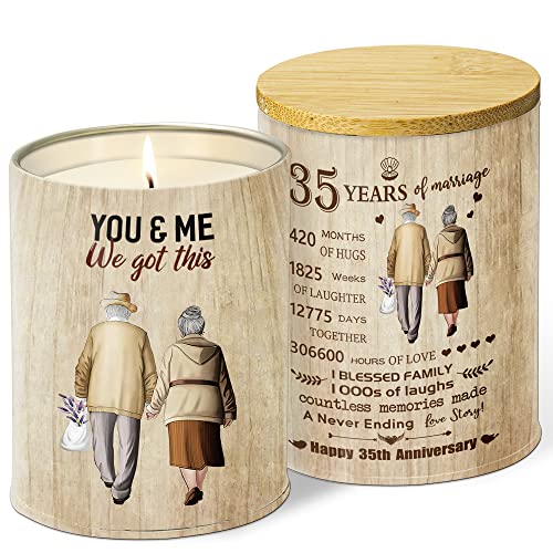 35th Anniversary Romantic Candle Gifts, Wedding Anniversary Couple Gifts for Him Her, 35th Wedding Gift for Wife Mom Husband Mom Grandma Grandpa, 35 Years of Marriage Lavender Candle Gift