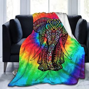 Voudlye Elephant Blankets Throw Tie Dye Rainbow Blanket 60"x50" for Women Men and Kids Comfort Warmth Soft Plush Throw for Bed Bedroom Sofa