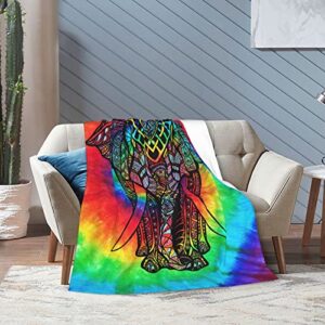 Voudlye Elephant Blankets Throw Tie Dye Rainbow Blanket 60"x50" for Women Men and Kids Comfort Warmth Soft Plush Throw for Bed Bedroom Sofa