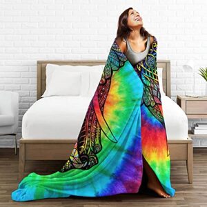 Voudlye Elephant Blankets Throw Tie Dye Rainbow Blanket 60"x50" for Women Men and Kids Comfort Warmth Soft Plush Throw for Bed Bedroom Sofa