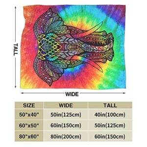 Voudlye Elephant Blankets Throw Tie Dye Rainbow Blanket 60"x50" for Women Men and Kids Comfort Warmth Soft Plush Throw for Bed Bedroom Sofa