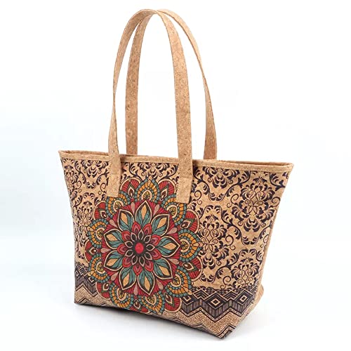 Cork Tote Shoulder Bag Mandala design Vegan purse Sustainable Eco friendly gift