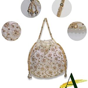 Embroidered Indian Ethnic Potli Bag for Women. Traditional, Handmade, Perfect for Weddings and Other Special Occasions (Gold)