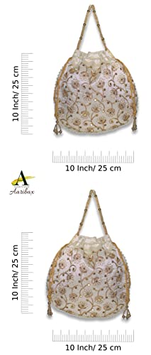 Embroidered Indian Ethnic Potli Bag for Women. Traditional, Handmade, Perfect for Weddings and Other Special Occasions (Gold)