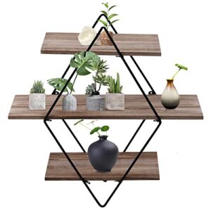 bilpikogoo floating shelves for wall, geometric diamond wall shelves, 3 tier hanging floating display shelf decor, geometric style decor shelf for bedroom living room office