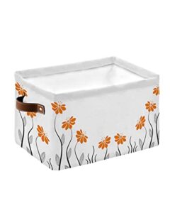 flowers cube storage baskets for organizing waterproof storage bins with handles decorative storage basket for shelves clothes toy closet organizers, orange artistic flower plant