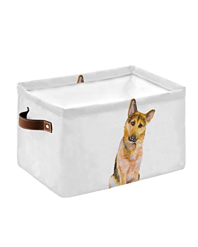 Dog Lover Decor Storage Bins Large Foldable Storage Baskets for Shelves, Waterproof Storage Boxes with Handles for Closet Cabinet Living Room Laundry - German Shepherd Illustrations White Backdrop