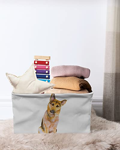 Dog Lover Decor Storage Bins Large Foldable Storage Baskets for Shelves, Waterproof Storage Boxes with Handles for Closet Cabinet Living Room Laundry - German Shepherd Illustrations White Backdrop