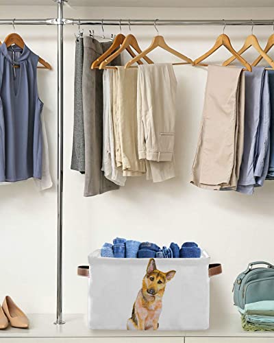 Dog Lover Decor Storage Bins Large Foldable Storage Baskets for Shelves, Waterproof Storage Boxes with Handles for Closet Cabinet Living Room Laundry - German Shepherd Illustrations White Backdrop