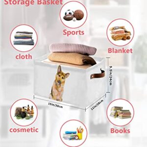 Dog Lover Decor Storage Bins Large Foldable Storage Baskets for Shelves, Waterproof Storage Boxes with Handles for Closet Cabinet Living Room Laundry - German Shepherd Illustrations White Backdrop