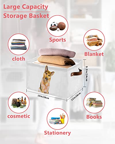 Dog Lover Decor Storage Bins Large Foldable Storage Baskets for Shelves, Waterproof Storage Boxes with Handles for Closet Cabinet Living Room Laundry - German Shepherd Illustrations White Backdrop