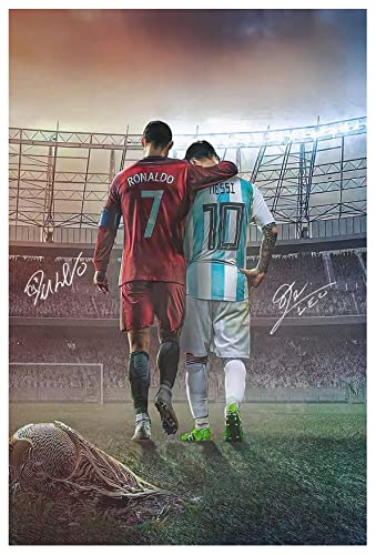 wrlgz Soccer Legend Superstar CR7 Messi Poster Canvas Sports Wall Art Print Posters Modern Home Bedroom Decor for Men Boys Teens Soccer Fans Unique Memorabilia Gift, 16" X 24" No Frame