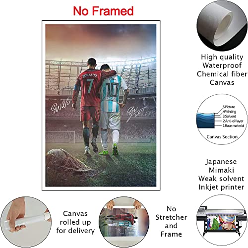 wrlgz Soccer Legend Superstar CR7 Messi Poster Canvas Sports Wall Art Print Posters Modern Home Bedroom Decor for Men Boys Teens Soccer Fans Unique Memorabilia Gift, 16" X 24" No Frame