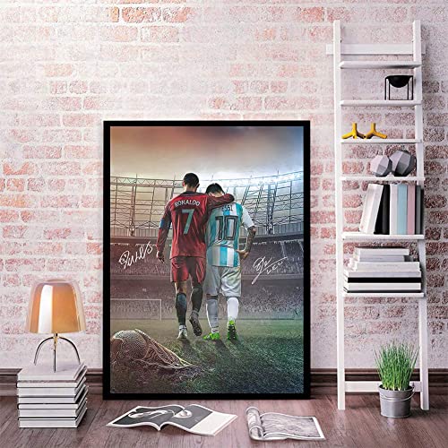 wrlgz Soccer Legend Superstar CR7 Messi Poster Canvas Sports Wall Art Print Posters Modern Home Bedroom Decor for Men Boys Teens Soccer Fans Unique Memorabilia Gift, 16" X 24" No Frame