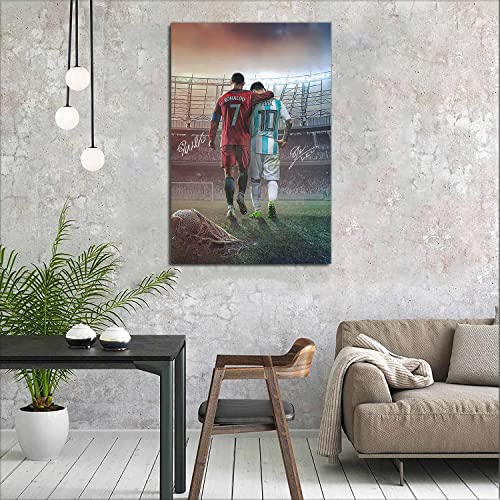 wrlgz Soccer Legend Superstar CR7 Messi Poster Canvas Sports Wall Art Print Posters Modern Home Bedroom Decor for Men Boys Teens Soccer Fans Unique Memorabilia Gift, 16" X 24" No Frame