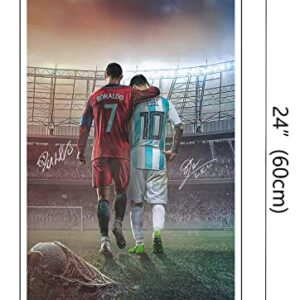 wrlgz Soccer Legend Superstar CR7 Messi Poster Canvas Sports Wall Art Print Posters Modern Home Bedroom Decor for Men Boys Teens Soccer Fans Unique Memorabilia Gift, 16" X 24" No Frame