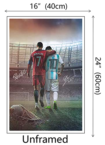 wrlgz Soccer Legend Superstar CR7 Messi Poster Canvas Sports Wall Art Print Posters Modern Home Bedroom Decor for Men Boys Teens Soccer Fans Unique Memorabilia Gift, 16" X 24" No Frame