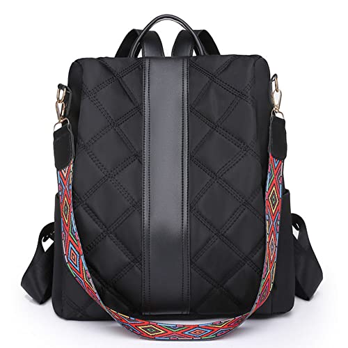 jasboo Women Anti-theft Hidden Zipper Backpack Purse, Fashion Waterproof Quilt Rucksack, Travel Covertible Shoulder Bag (Black)