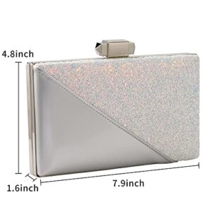 ZHANNI Clutch Purses for Women Fashion Shining Evening Bag Handbag Party Wedding Clutch Cocktail Prom (Silver)