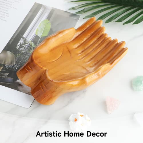 Crystal Display Stand, Carved Hands Offering Bowl for Crystal Stone Keepsakes Trinkets Display, Carved Hand Crystal Display Shelf, Decorative Hand Tray for Crystal Rock Storage & Display