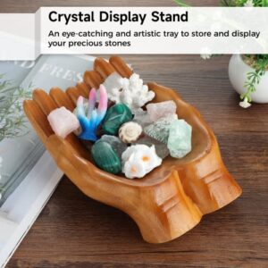 Crystal Display Stand, Carved Hands Offering Bowl for Crystal Stone Keepsakes Trinkets Display, Carved Hand Crystal Display Shelf, Decorative Hand Tray for Crystal Rock Storage & Display