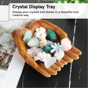 Crystal Display Stand, Carved Hands Offering Bowl for Crystal Stone Keepsakes Trinkets Display, Carved Hand Crystal Display Shelf, Decorative Hand Tray for Crystal Rock Storage & Display