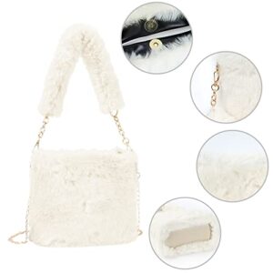 Plush Shoulder Bag, Winter Ladies Fluffy Handbag Crossbody Clutch, Faux Fur Underarm Bag Satchel Purse Bag, Beigewhite