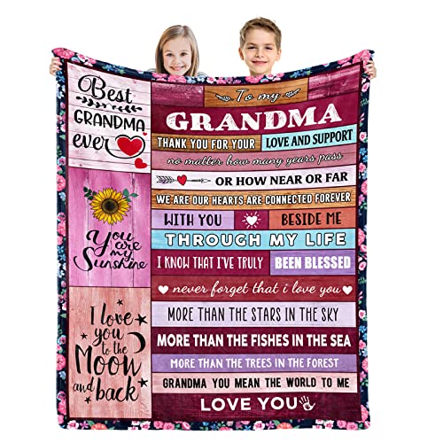 Grandma Gifts from Grandchildren, Best Grandma Birthday Gifts Unique Grandmother Blanket from Grandkids - Christmas, Mothers Day, Thanksgiving, Valentines Day Gifts for Grandma Throw Blanket 60"x50"