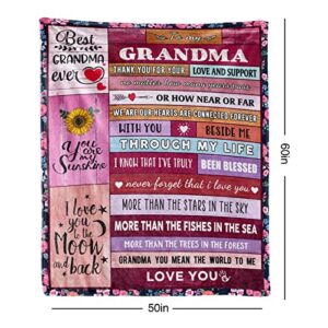 Grandma Gifts from Grandchildren, Best Grandma Birthday Gifts Unique Grandmother Blanket from Grandkids - Christmas, Mothers Day, Thanksgiving, Valentines Day Gifts for Grandma Throw Blanket 60"x50"