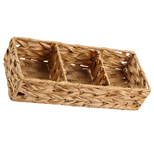 Zerodeko Seagrass Wicker Baskets 3 Grid Water Hyacinth Storage Bins Rattan Woven Baskets Dedsktop Sundries Container Stationary Box for Office Home