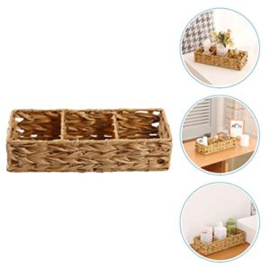 Zerodeko Seagrass Wicker Baskets 3 Grid Water Hyacinth Storage Bins Rattan Woven Baskets Dedsktop Sundries Container Stationary Box for Office Home