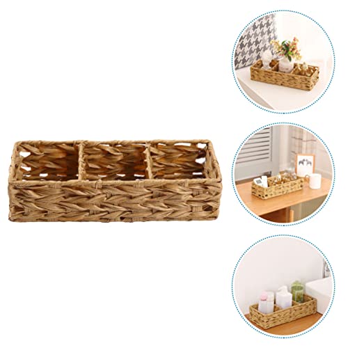 Zerodeko Seagrass Wicker Baskets 3 Grid Water Hyacinth Storage Bins Rattan Woven Baskets Dedsktop Sundries Container Stationary Box for Office Home