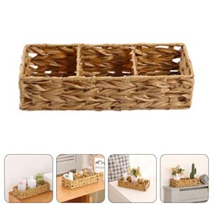 Zerodeko Seagrass Wicker Baskets 3 Grid Water Hyacinth Storage Bins Rattan Woven Baskets Dedsktop Sundries Container Stationary Box for Office Home