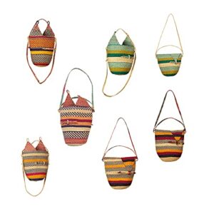 handmade in ghana traditional african colorful bolga basket purse bolgatanga oval handwoven market basket,hand crafted multi-colored storage basket (medium (h-12″), multi)