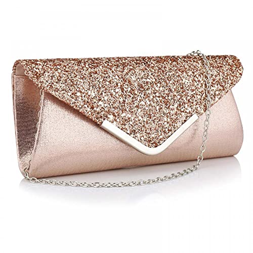 Clutch Purse Evening Bag for Women Prom Glitter Sparkling Envelope Handbag for Wedding and Party (Pink)