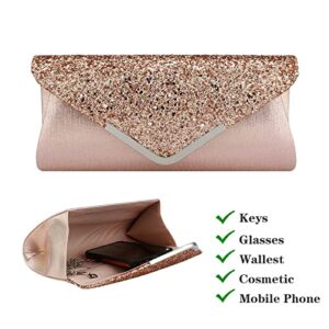 Clutch Purse Evening Bag for Women Prom Glitter Sparkling Envelope Handbag for Wedding and Party (Pink)