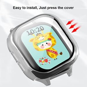 JZK 2 Pack Compatible for Gabb Watch Screen Protector Case for Kids,Tempered Glass Overall Protective Case Cover Scratch Resistant Bumper Shell Compatible for Gabb Watch Accessories,Clear+Clear